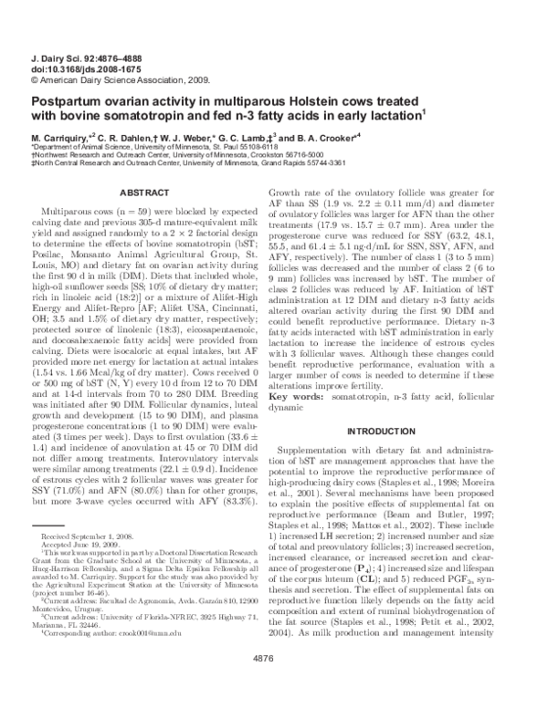 (PDF) Postpartum ovarian activity in multiparous Holstein cows treated ...