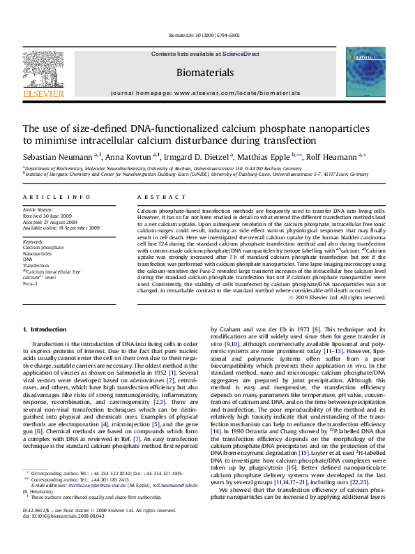 (PDF) The use of size-defined DNA-functionalized calcium phosphate nanoparticles to minimise ...