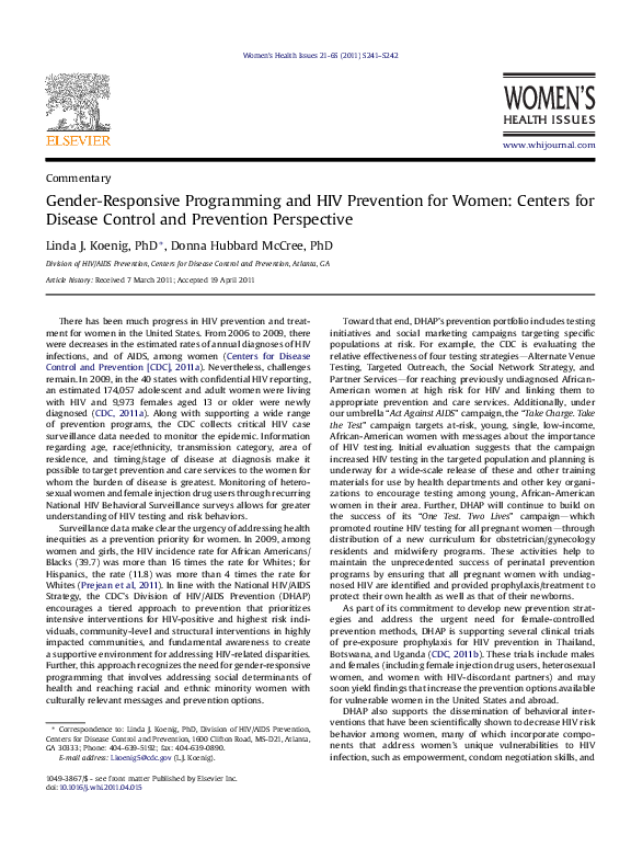 (PDF) Gender-Responsive Programming and HIV Prevention for Women ...