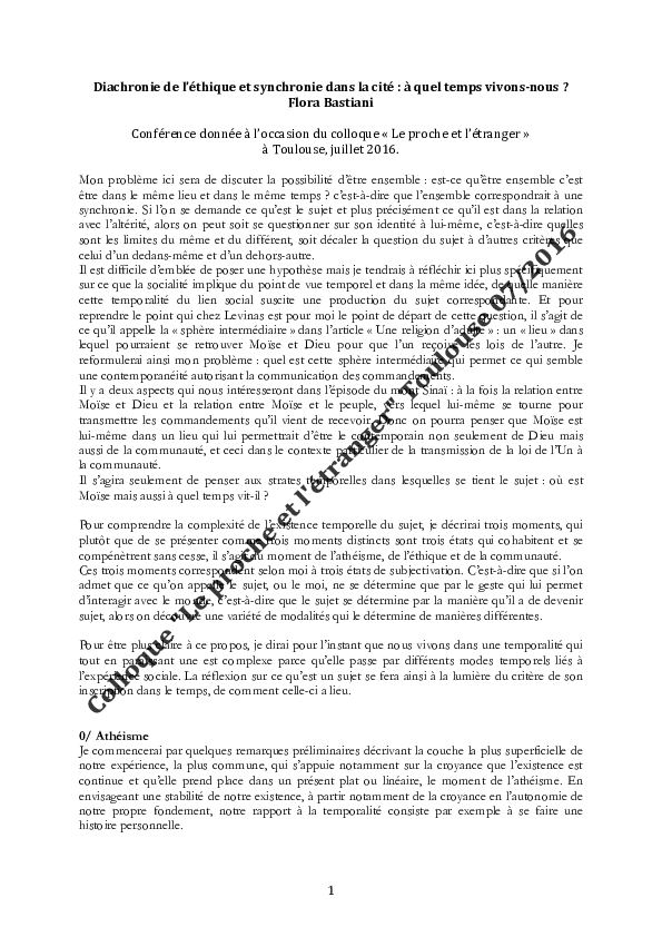 (PDF) Diachronie de l’éthique et synchronie dans la cité