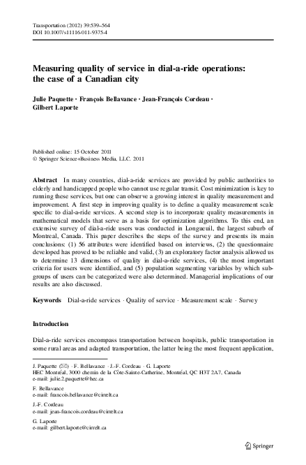 (PDF) Measuring quality of service in dial-a-ride operations: the case ...
