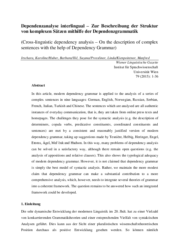 (PDF) Cross-linguistic dependency analysis – On the description of complex sentences with the ...