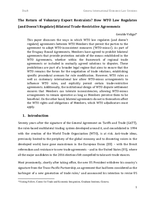 (PDF) The Return of Voluntary Export Restraints? How WTO Law Regulates ...