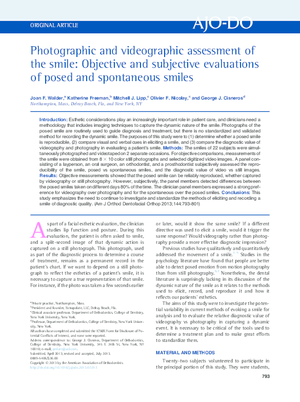 (PDF) Photographic and videographic assessment of the smile: Objective ...