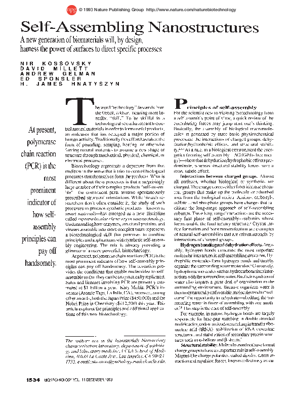 (PDF) Self-Assembling Nanostructures