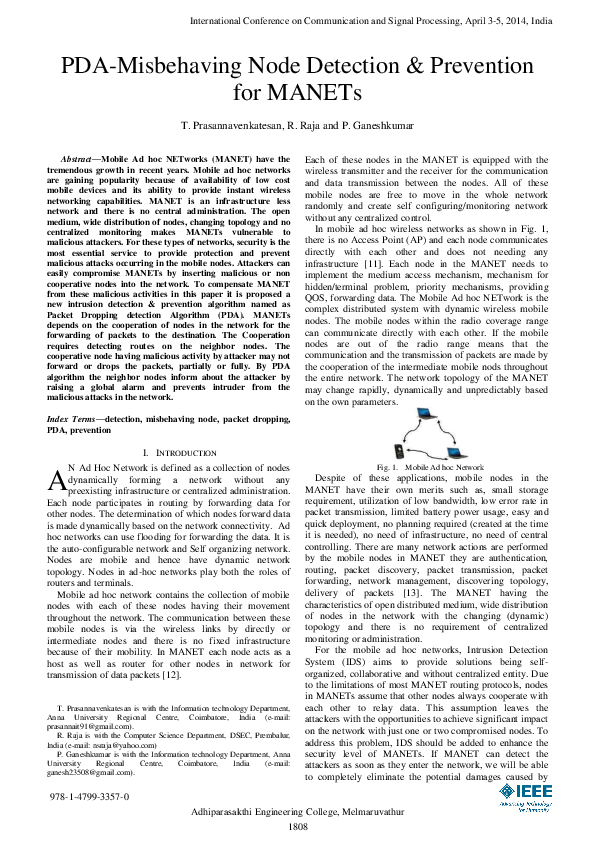 (PDF) PDA-Misbehaving Node Detection & Prevention for MANETs