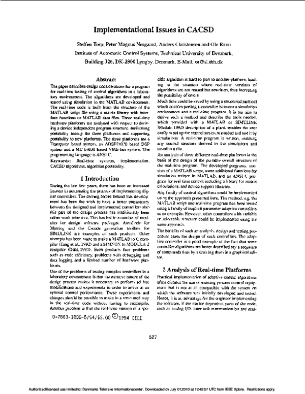 (PDF) Implementational issues in CACSD