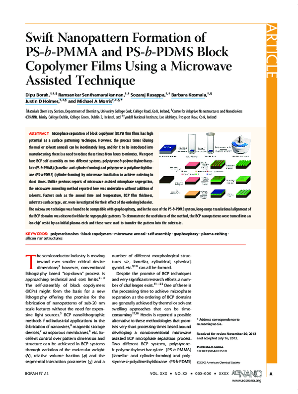(PDF) Swift Nanopattern Formation of PS- b -PMMA and PS- b -PDMS Block ...