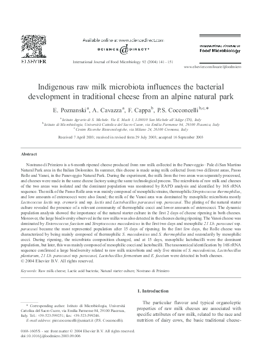 (PDF) Indigenous raw milk microbiota influences the bacterial ...