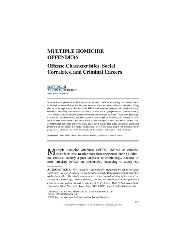 (PDF) Multiple Homicide Offenders: Offense Characteristics, Social ...