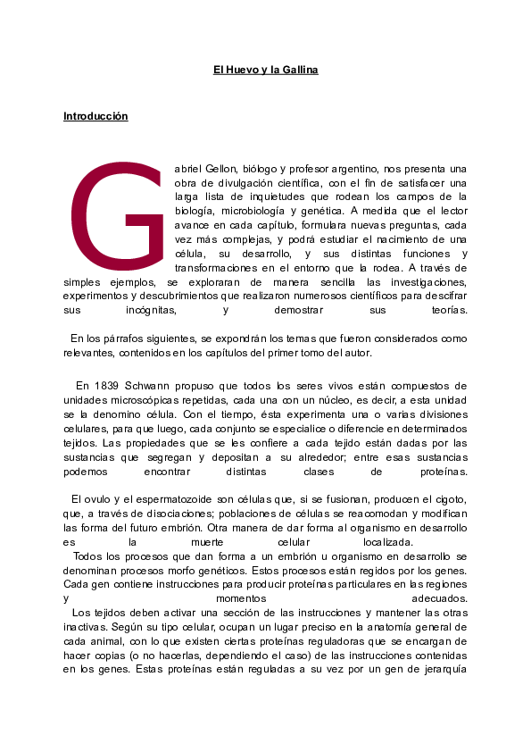 (DOC) Informe: El huevo y la Gallina de Gabriel Gellon