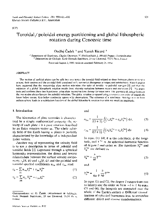 (PDF) Toroidal/poloidal energy partitioning and global lithospheric ...