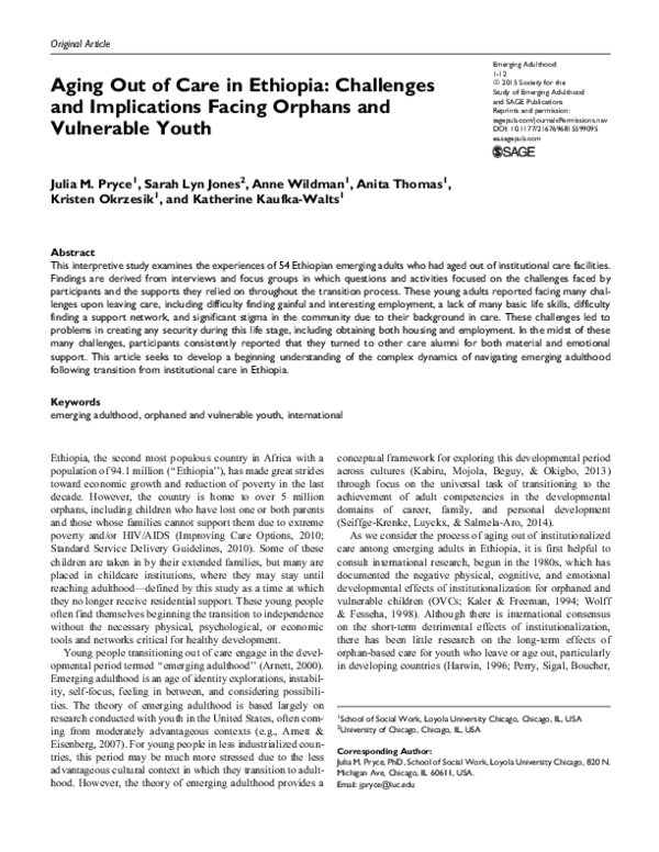 (PDF) Aging Out of Care in Ethiopia: Challenges and Implications Facing ...