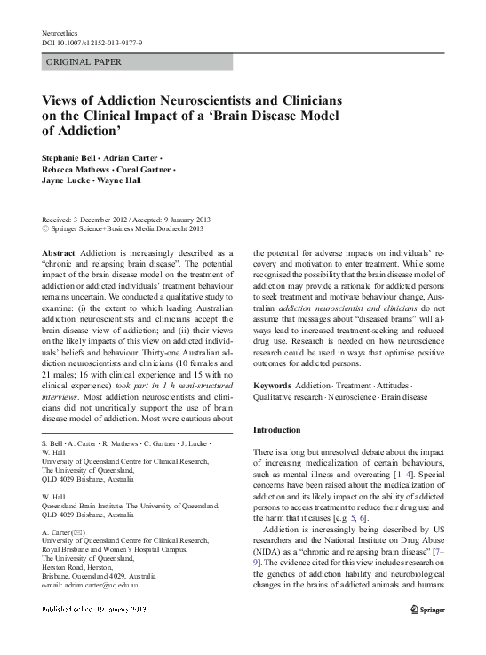 (PDF) Views of Addiction Neuroscientists and Clinicians on the Clinical ...