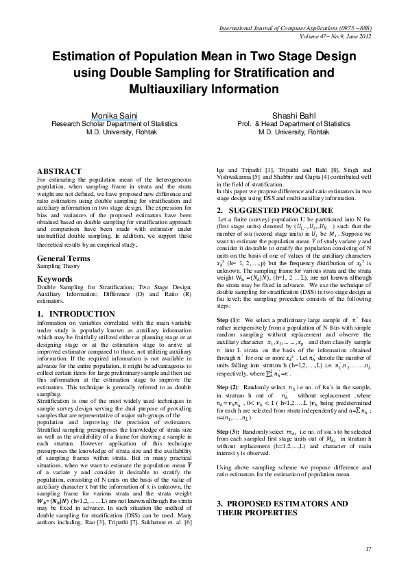 (PDF) Estimation of Population Mean in Two Stage Design using Double Sampling for Stratification ...