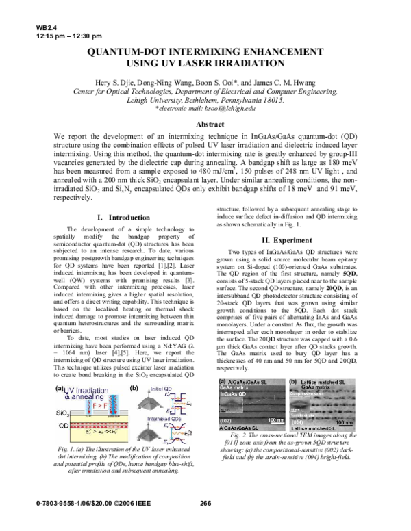 (PDF) Quantum-Dot Intermixing Enhancement using UV Laser Irradiation