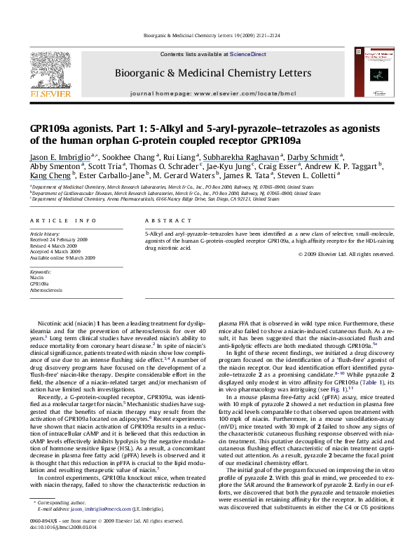 (PDF) GPR109a agonists. Part 1: 5-Alkyl and 5-aryl-pyrazole–tetrazoles ...