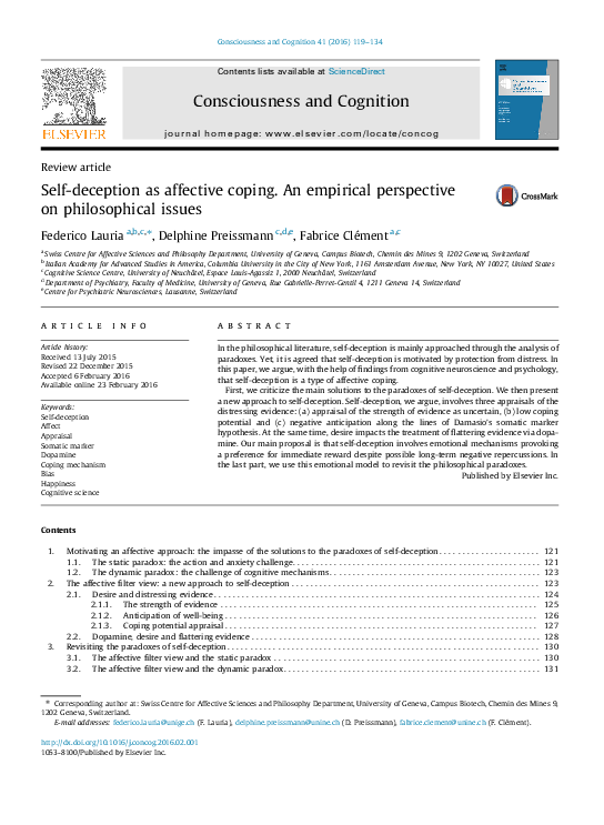 (PDF) Self-deception as affective coping. An empirical perspective on ...