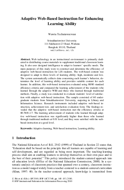 (PDF) Adaptive Web-Based Instruction for Enhancing Learning Ability