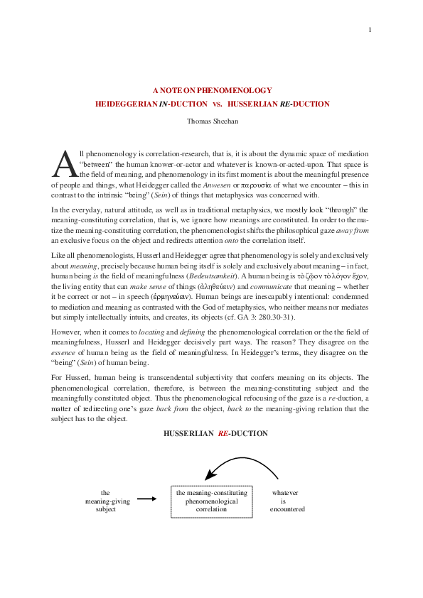 (PDF) A NOTE ON PHENOMENOLOGY: HEIDEGGERIAN IN-DUCTION VS. HUSSERLIAN ...