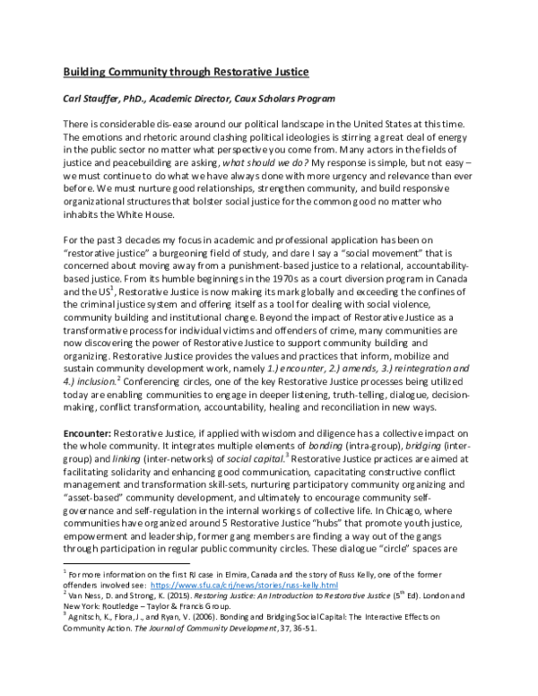 (PDF) Building Community through Restorative Justice