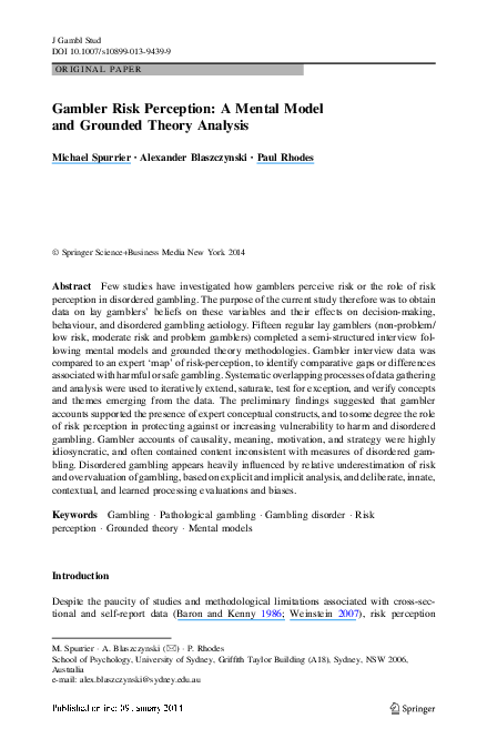 (PDF) Gambler Risk Perception: A Mental Model and Grounded Theory Analysis