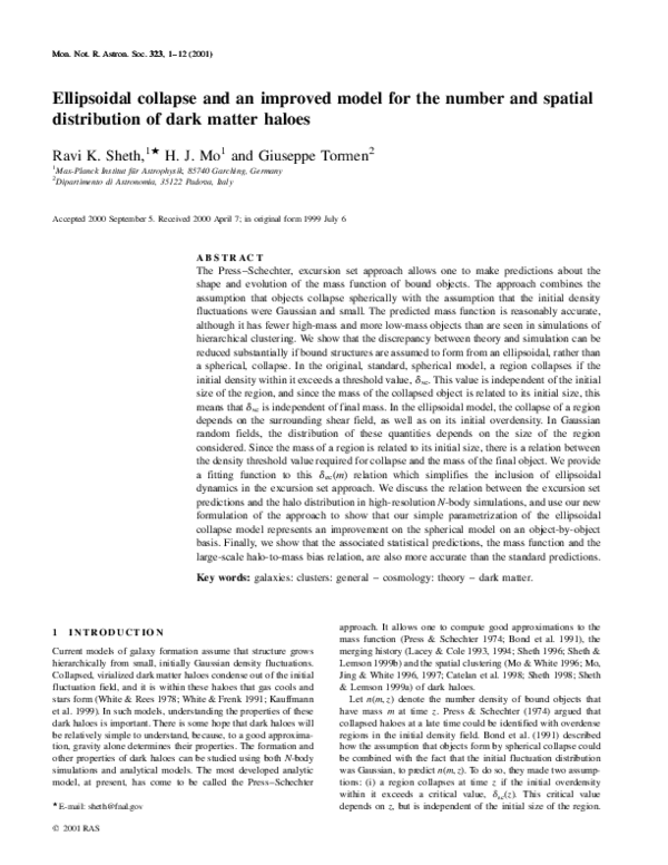 (PDF) Ellipsoidal collapse and an improved model for the number and ...