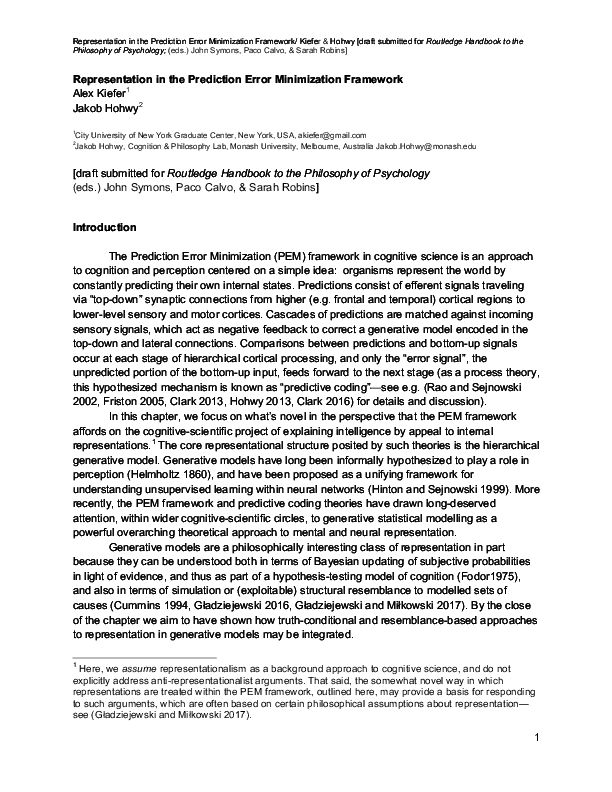 Pdf Representation In The Prediction Error Minimization Framework