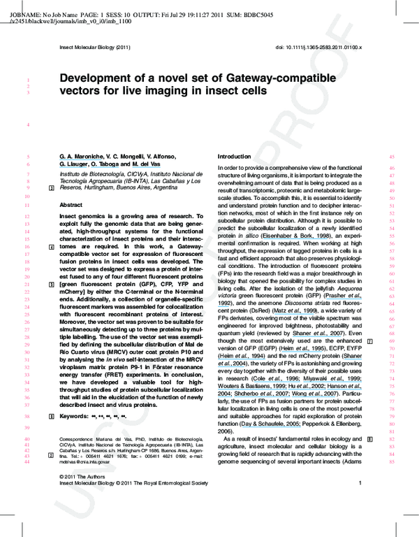 Pdf Development Of A Novel Set Of Gateway Compatible Vectors For Live