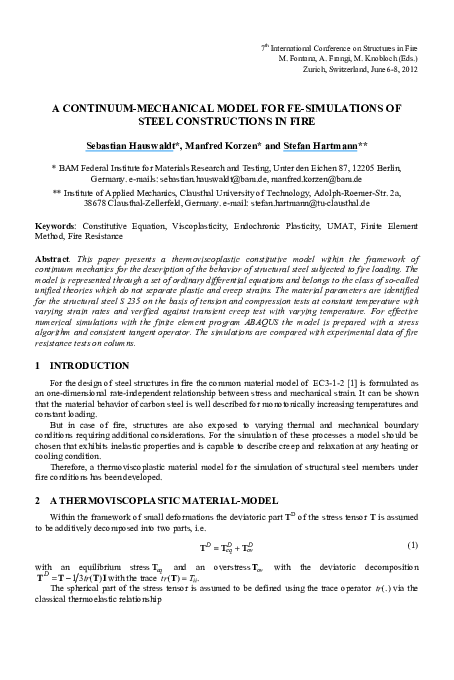 (PDF) A Continuum-Mechanical Model for Fe-Simulations of Steel ...