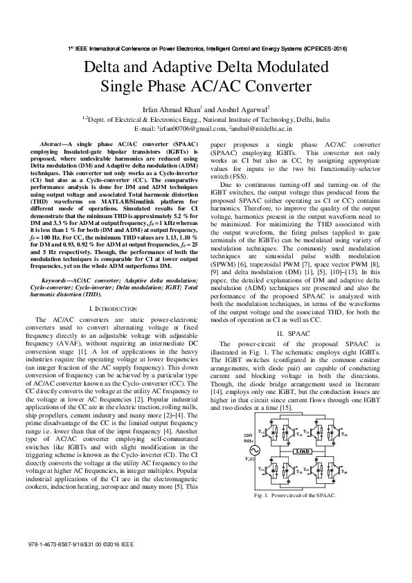 Pdf Delta And Adaptive Delta Modulated Single Phase Acac Converter 