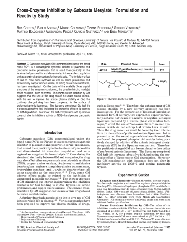 (PDF) Cross-enzyme inhibition by gabexate mesylate: Formulation and ...