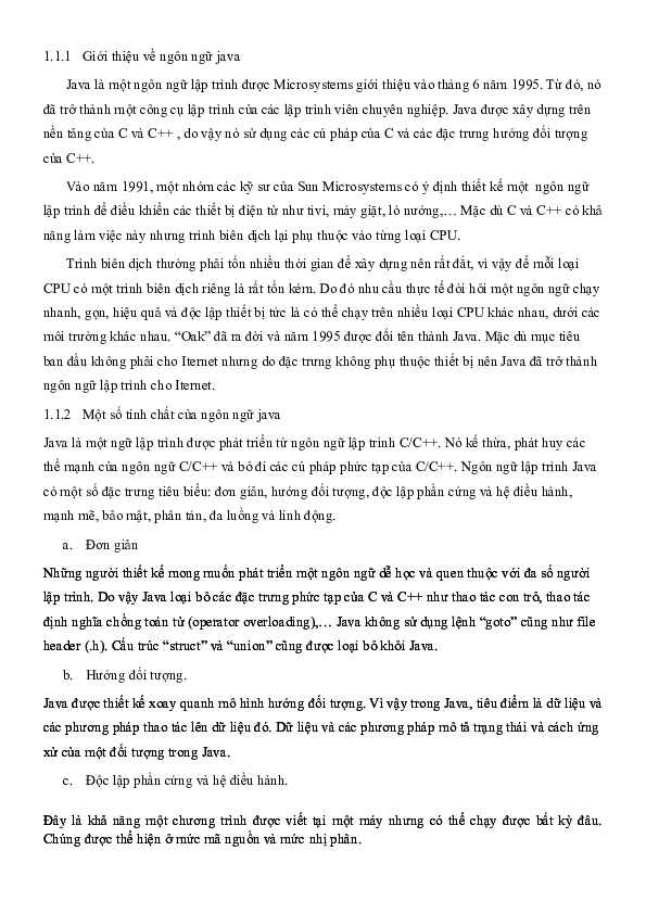 (DOC) Giới thiệu về ngon ngữ java