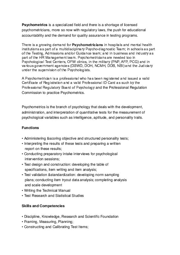 (DOC) Psychometrician primer