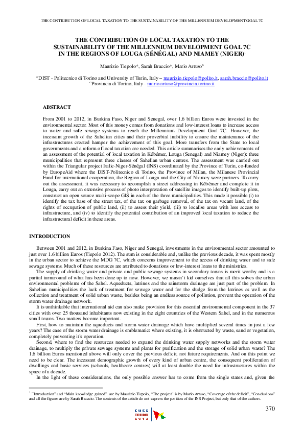 (PDF) Local Taxation's Role in MDG 7C Sustainability
