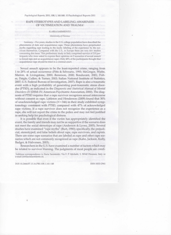 (PDF) Rape Stereotypes and Labeling: Awareness of Victimization and ...