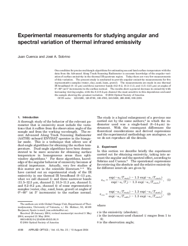 (PDF) Experimental Measurements for Studying Angular and Spectral ...