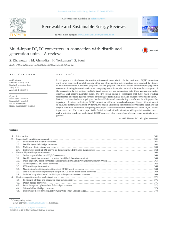 Pdf Multi Input Dcdc Converters In Connection With Distributed Generation Units A Review