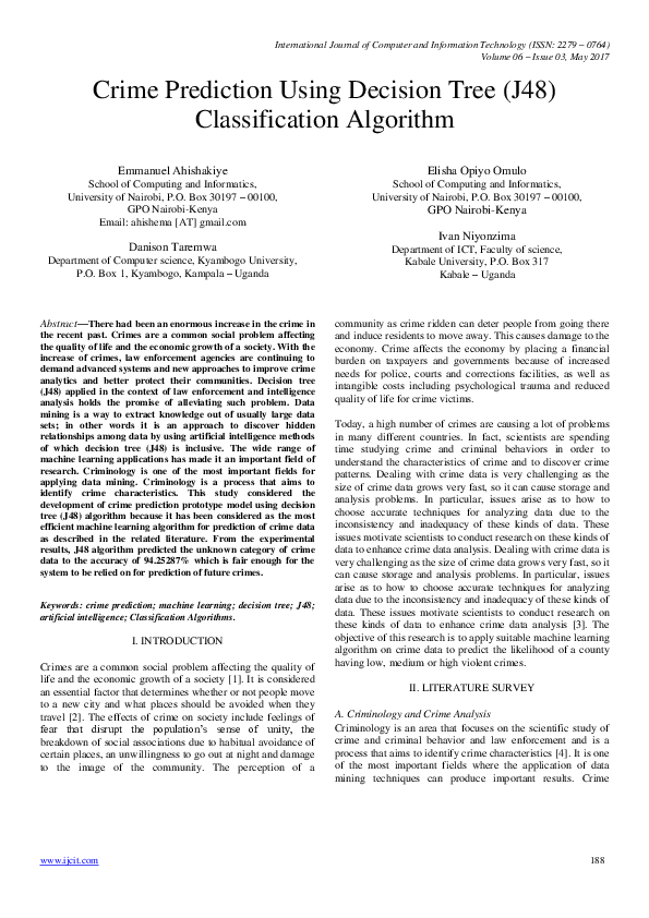Pdf Crime Prediction Using Decision Tree J48 Classification Algorithm 8612