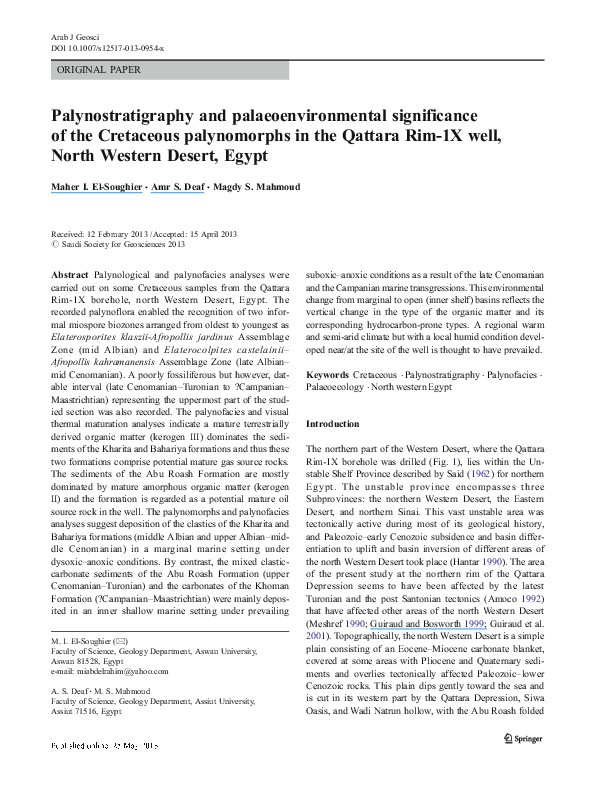 (PDF) Palynostratigraphy and palaeoenvironmental significance of the ...