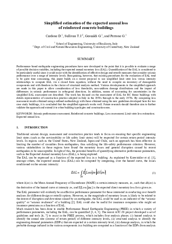 (PDF) Simplified estimation of the expected annual loss of reinforced ...