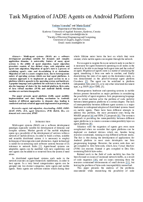(PDF) Task Migration of JADE Agents on Android Platform