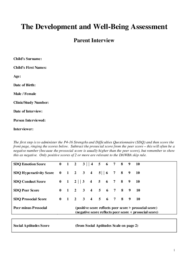 (PDF) The Development and Well-Being Assessment Parent Interview