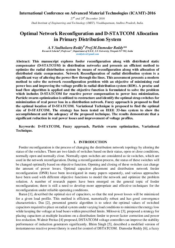 Pdf Power Quality Enhancement Using Ann Based Optimal Placement Of D
