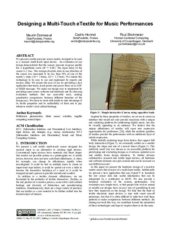 (PDF) Designing a Multi-Touch eTextile for Music Performances