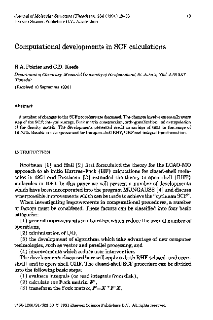 (PDF) Computational developments in SCF calculations