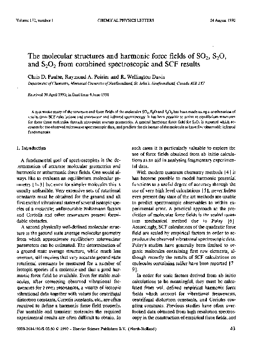 (PDF) The molecular structures and harmonic force fileds of SO2, S2O ...