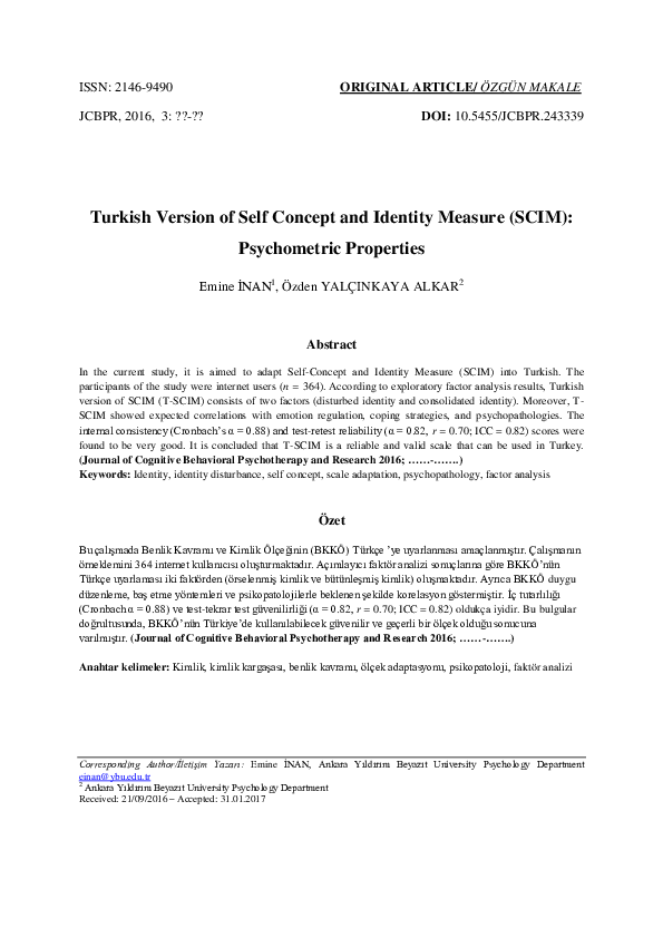(PDF) Turkish Version of Self Concept and Identity Measure (SCIM ...
