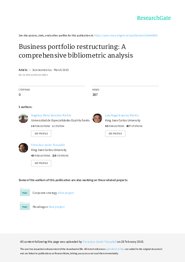 (PDF) Business portfolio restructuring: A comprehensive bibliometric review