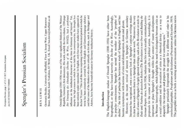 (PDF) Spengler's Prussian Socialism